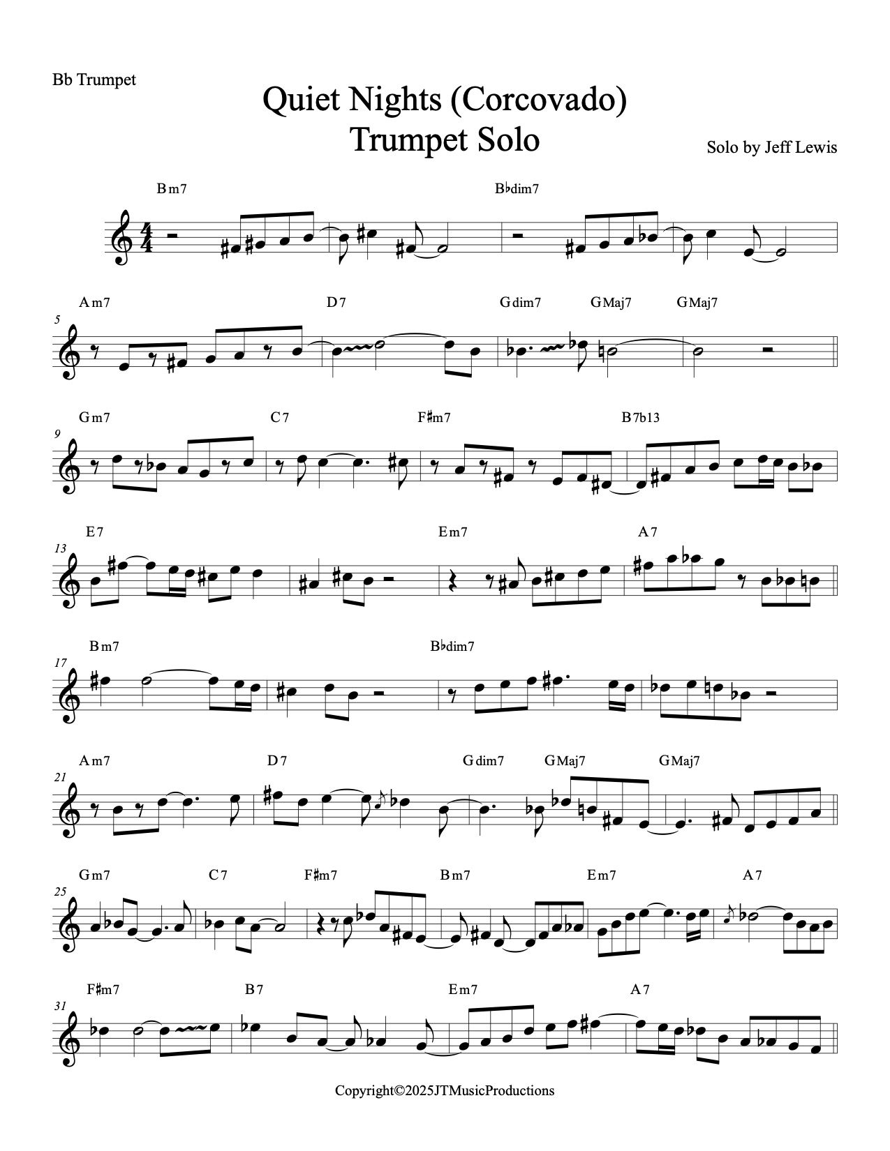 "Quiet Nights" ("Corcovado) Jazz Bossa Nova Trumpet Solo